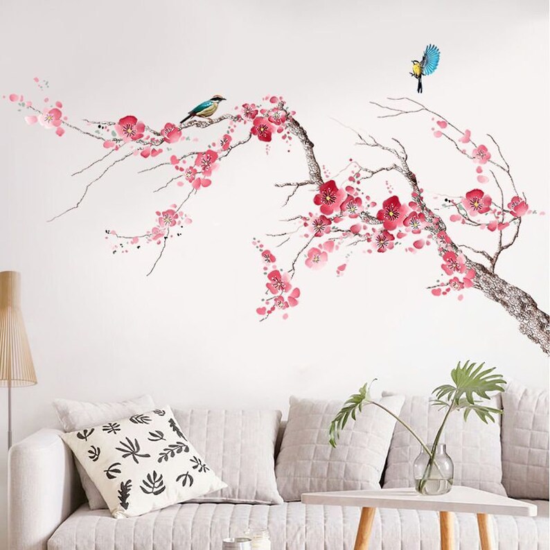 Pink Flower Branch Wall Stickers Plum Flower Wall Stickers - Etsy UK