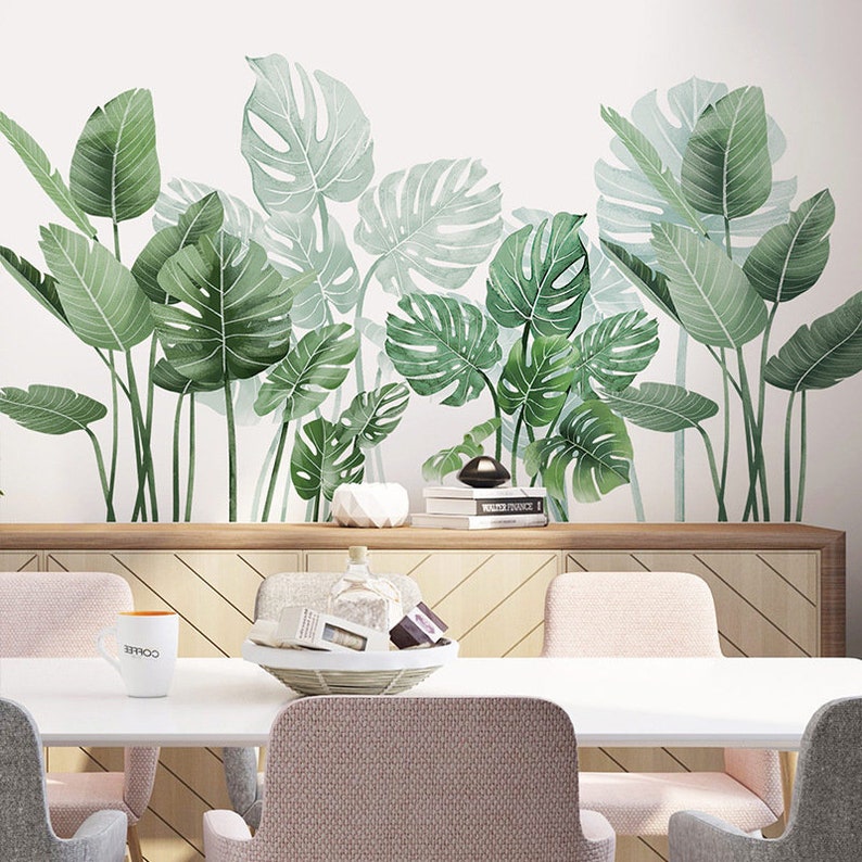 Green Jungle Leaves Wall Sticker Tropical Plant Leaf Wall Etsy