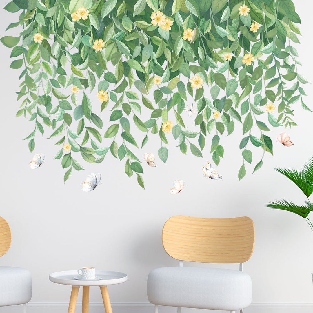 Leafy Wall Decal With Flowers Green Leaf Wall Stickers - Etsy Australia