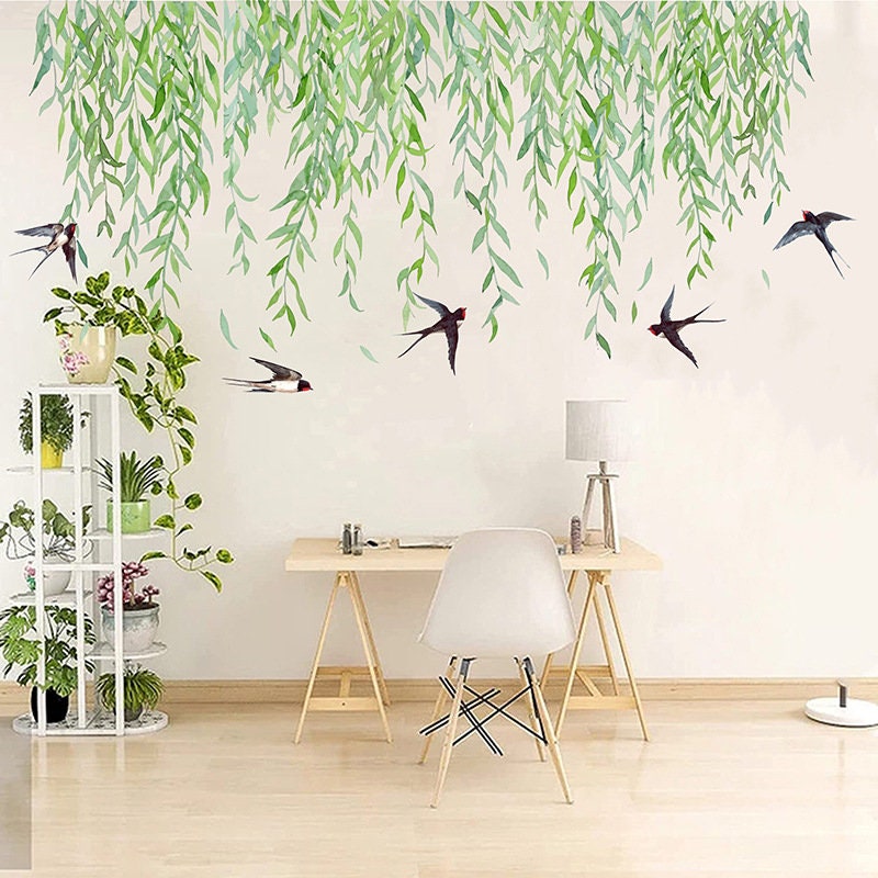 Green Weeping Willow Wall Decalleafy Wall Decal Weeping - Etsy
