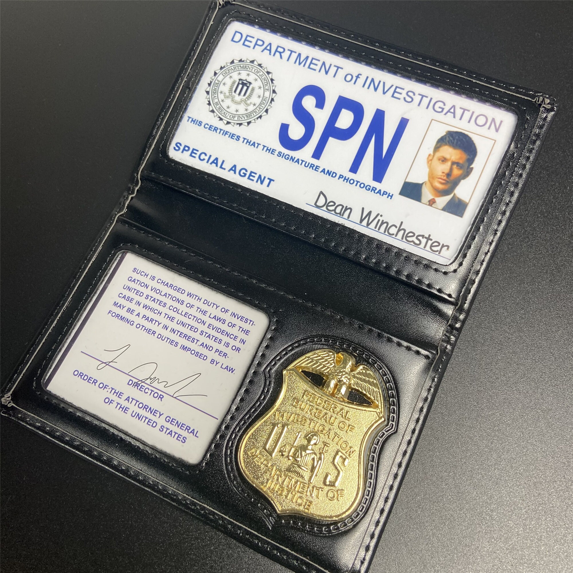 Supernatural ID Card With Metal Badge Holder Wallet SPN Custom | Etsy