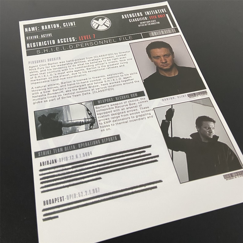 Black Widowhawkeye Captain America S.H.I.E.L.D. Secret File | Etsy