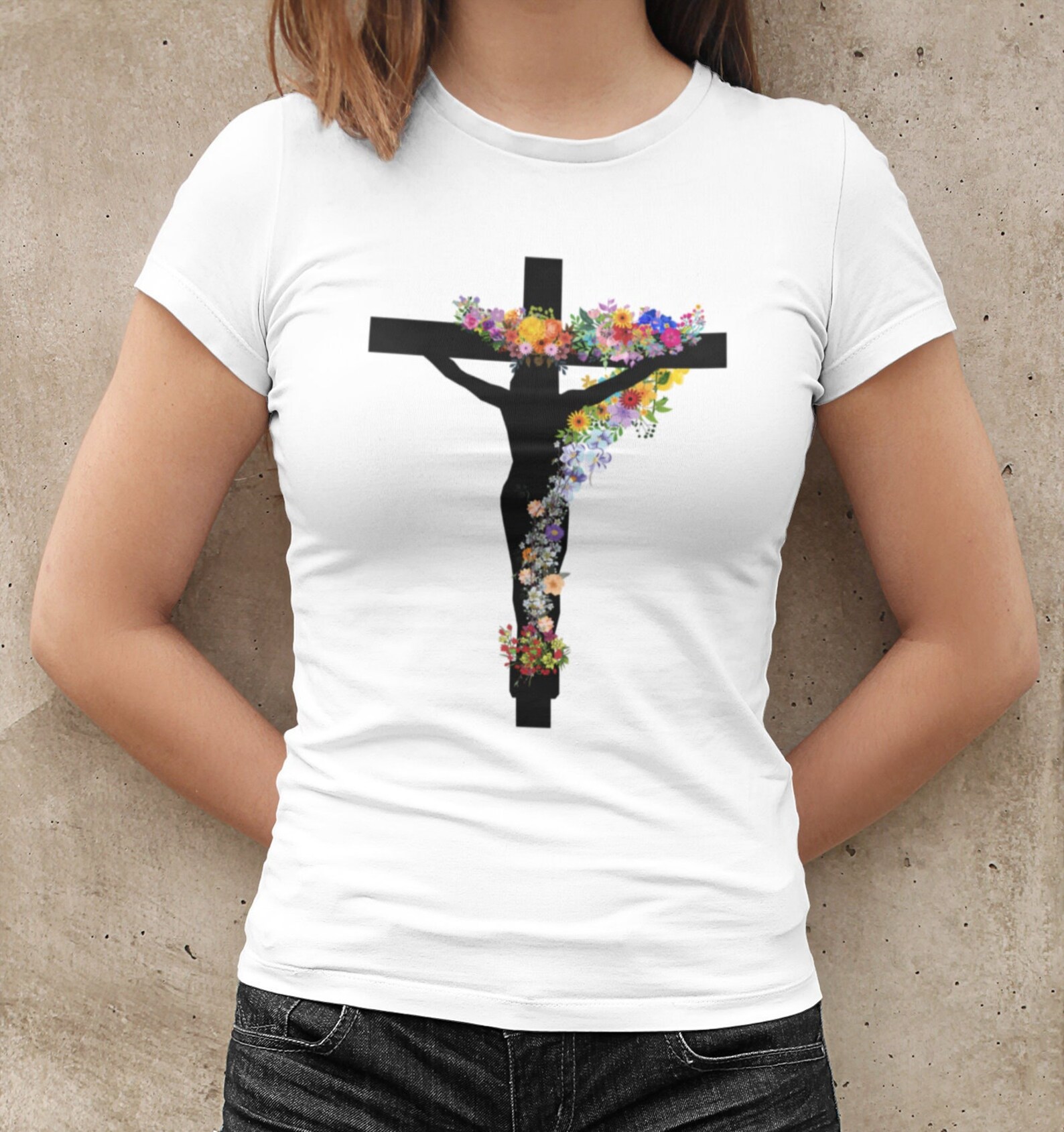 Cross Flower Shirt Christian Cross Shirts Catholic Shirt - Etsy