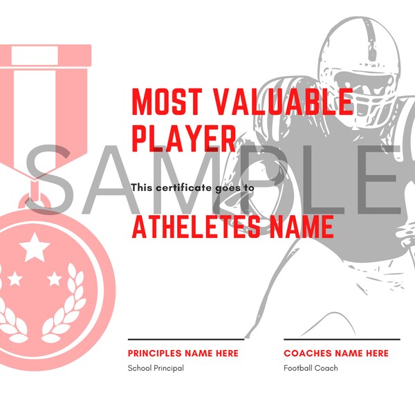 Football Mvp Certificate - Etsy