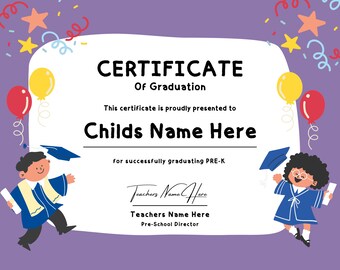 Graduation Certificates Pre-k Kindergarten Preschool Medal - Etsy