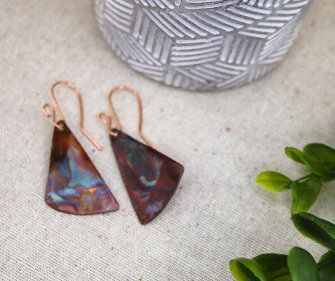 Blue Color Splash Flame Painted Copper Earrings - Etsy