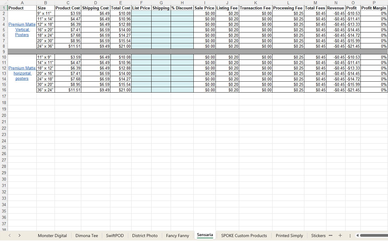 Simple Printify Profit Calculator Spreadsheet Instant Download - Etsy