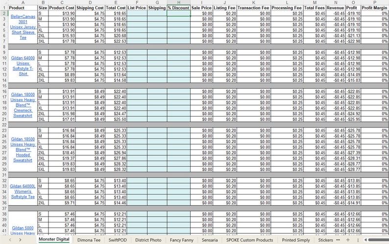 Simple Printify Profit Calculator Spreadsheet Instant Download - Etsy ...