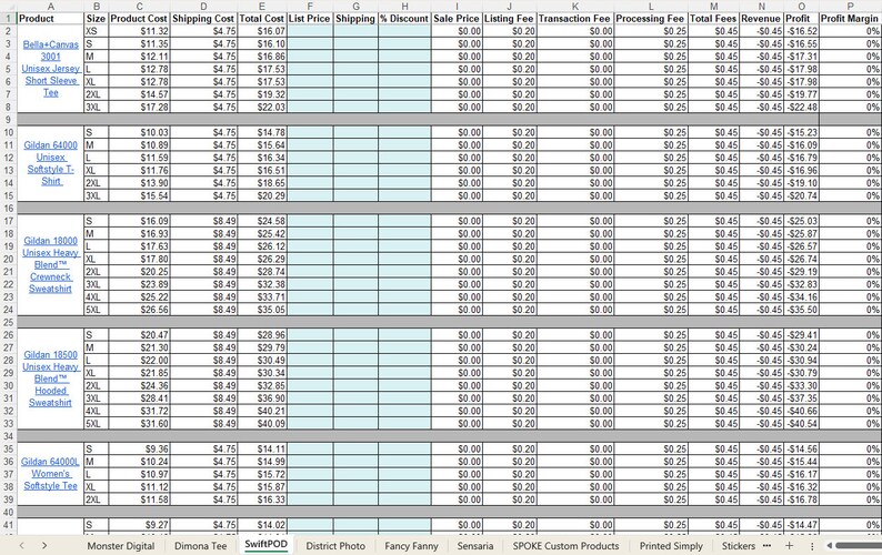 Simple Printify Profit Calculator Spreadsheet Instant Download - Etsy ...