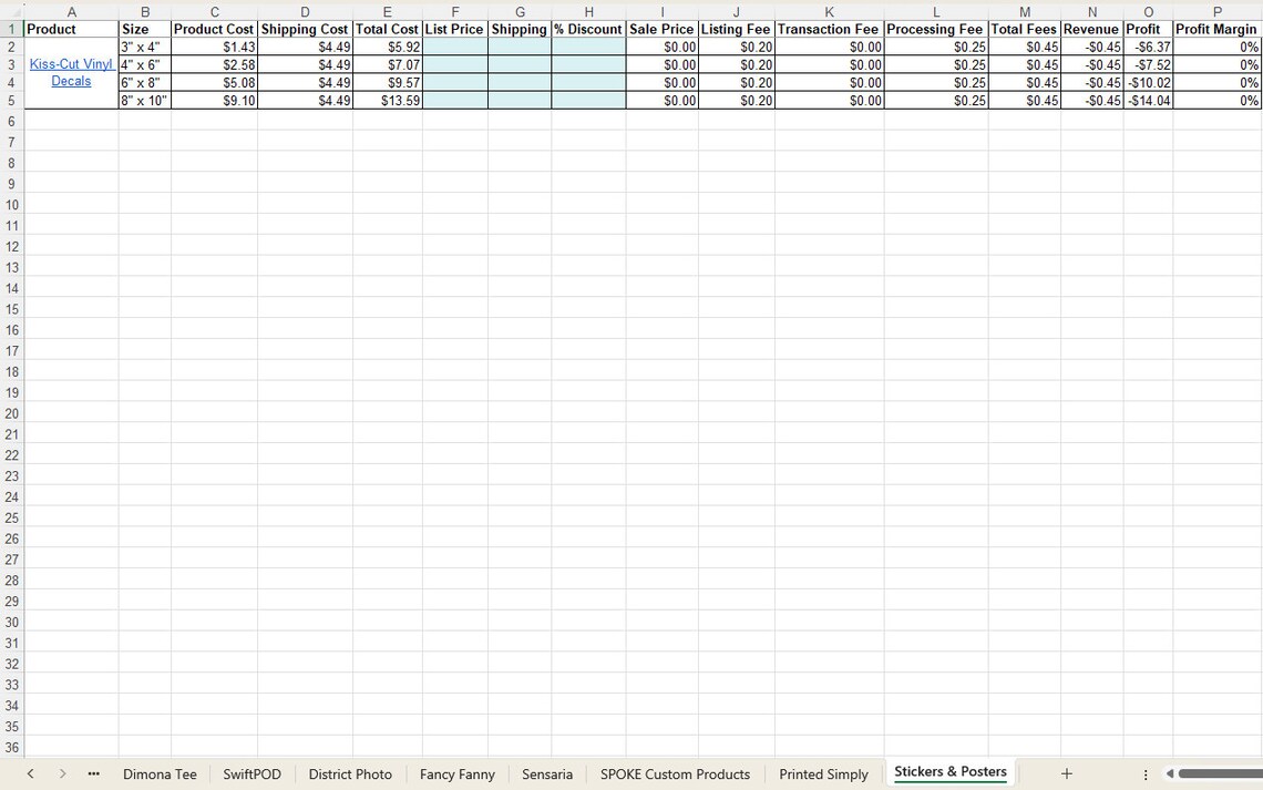 Simple Printify Profit Calculator Spreadsheet Instant Download - Etsy