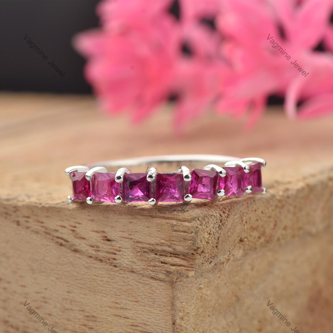 Genuine Ruby Eternity Ring: 925 Sterling Silver Red Gemstone - Etsy