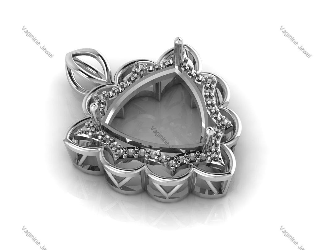 10k White Gold Pendant Mount: 15mm Trillion Gemstone Cup - Etsy