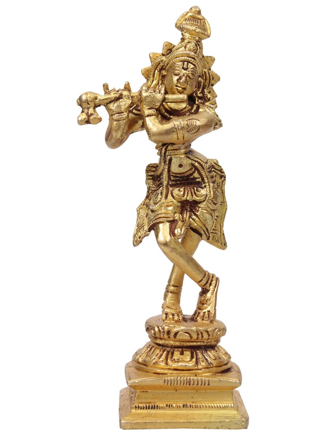 5 Flutine Lord Krishna on Lotus Handmade Lord Krishna Brass Statue Home ...