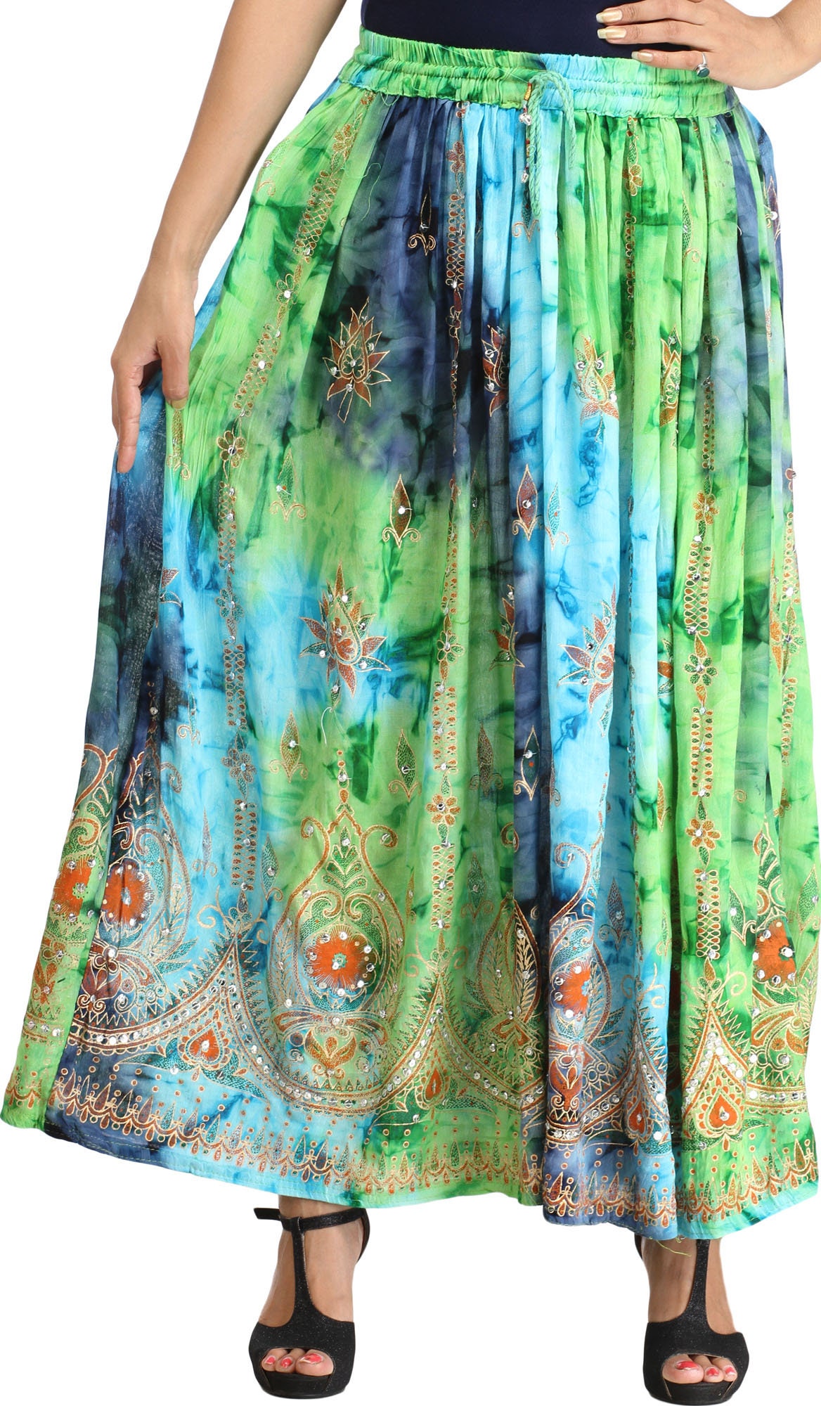 Multi-color Long Skirt With Printed Paisleys and Sequins - Etsy UK