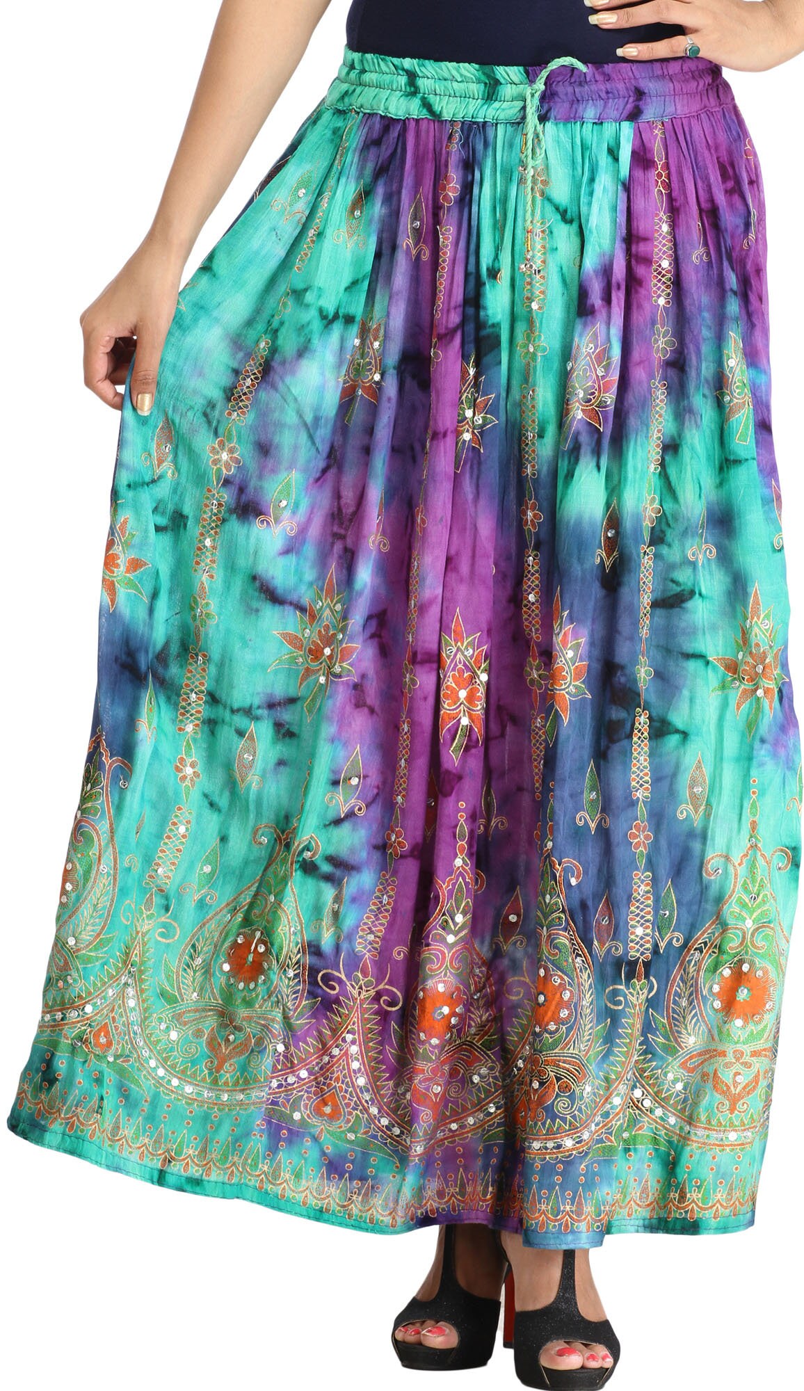 Multi-color Long Skirt With Printed Paisleys and Sequins - Etsy UK