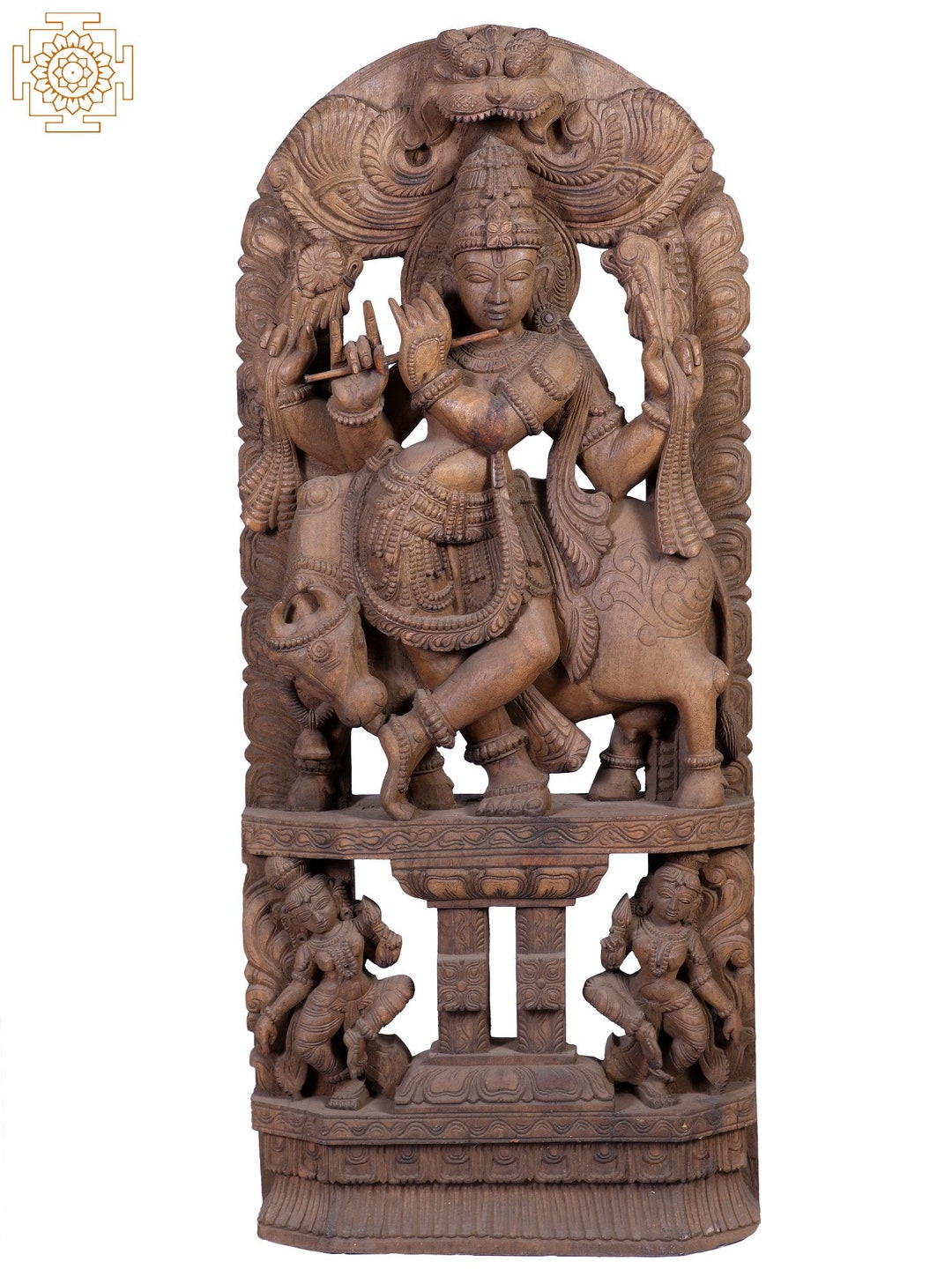 42 Wooden Shri Krishna Playing Basuri With Cow - Etsy