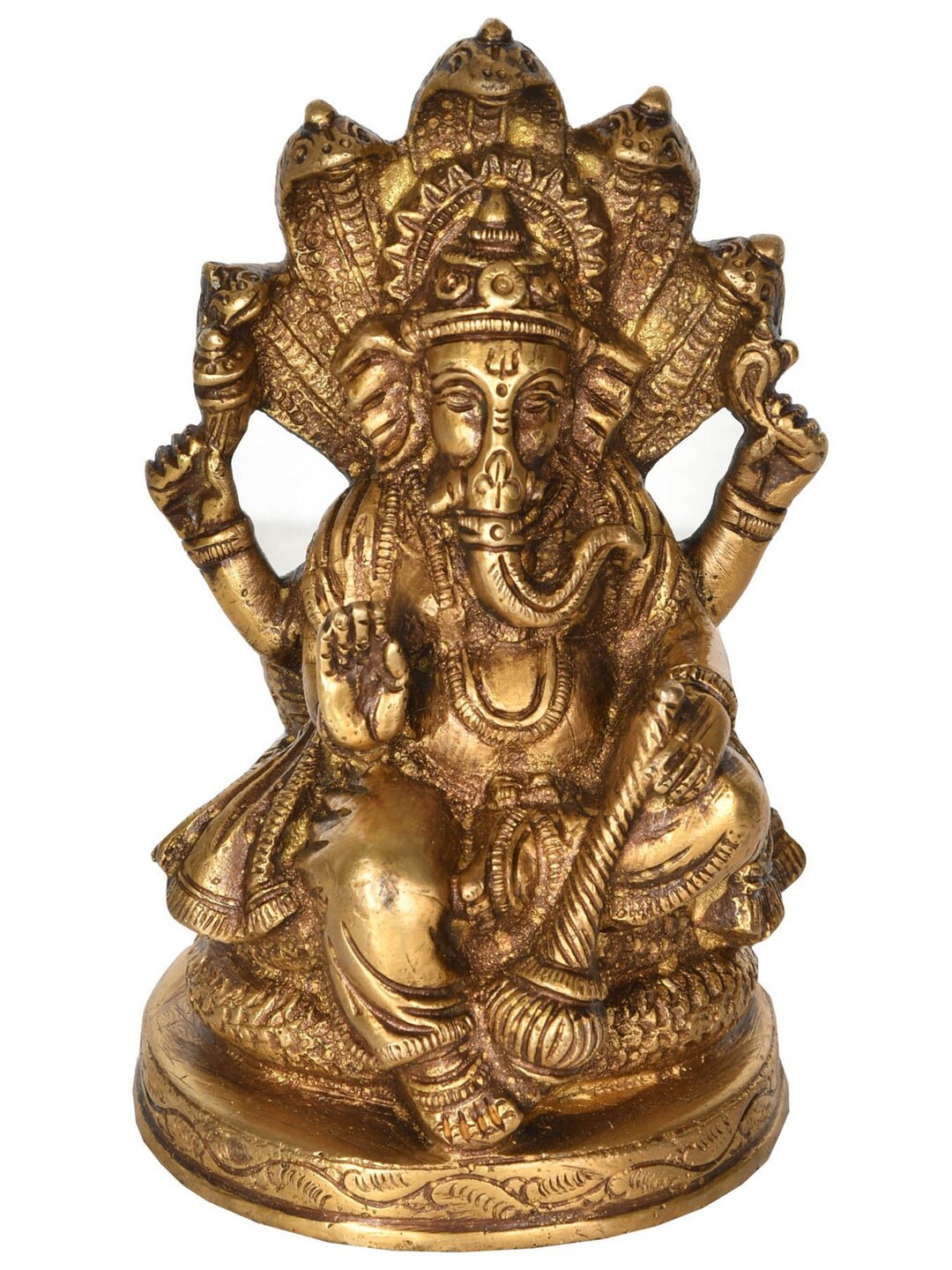 5 Lord Ganesha Seated on Sheshanaga in Brass Handmade Brass Statue Home ...