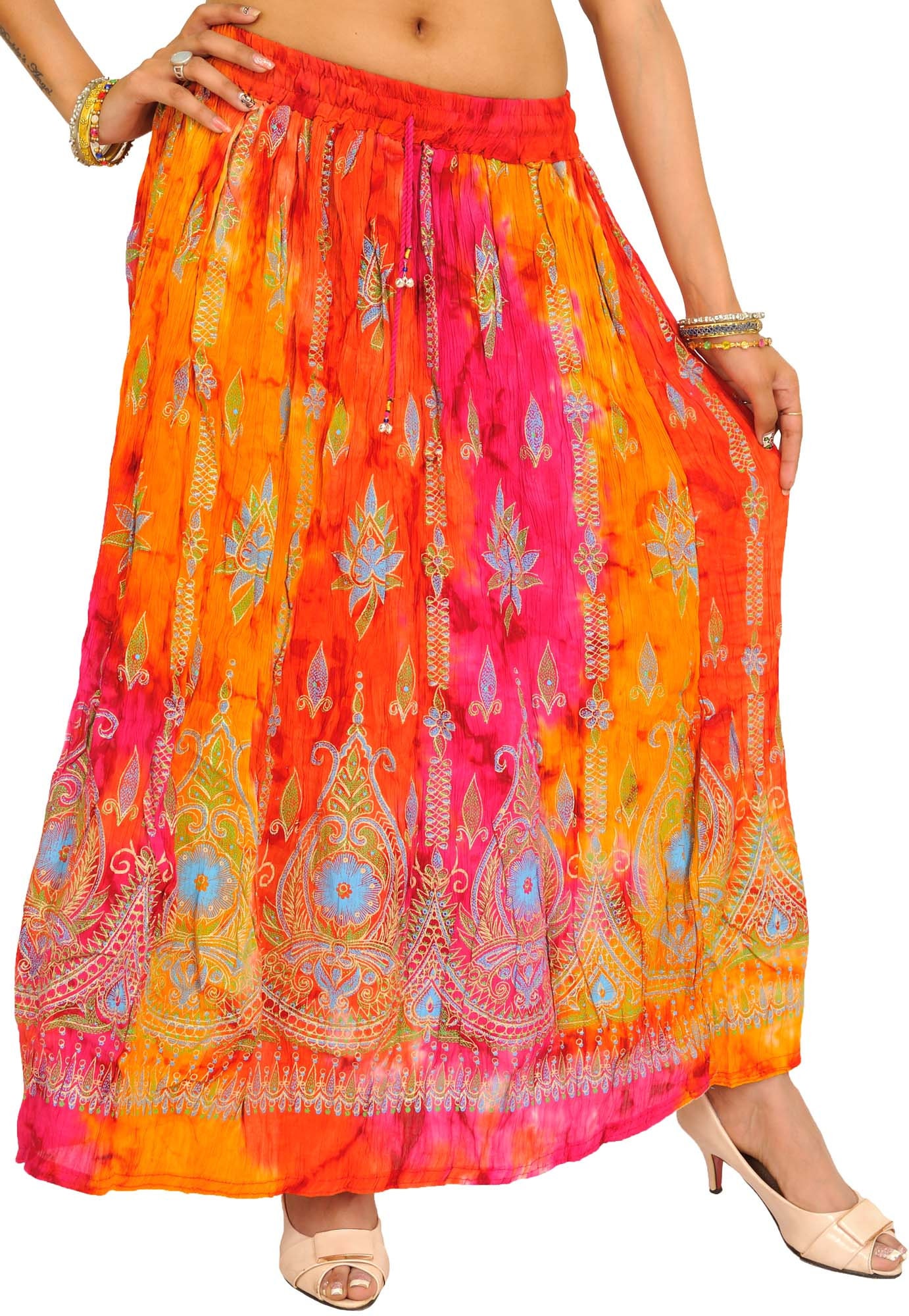 Multi-color Long Skirt With Printed Paisleys and Sequins - Etsy UK