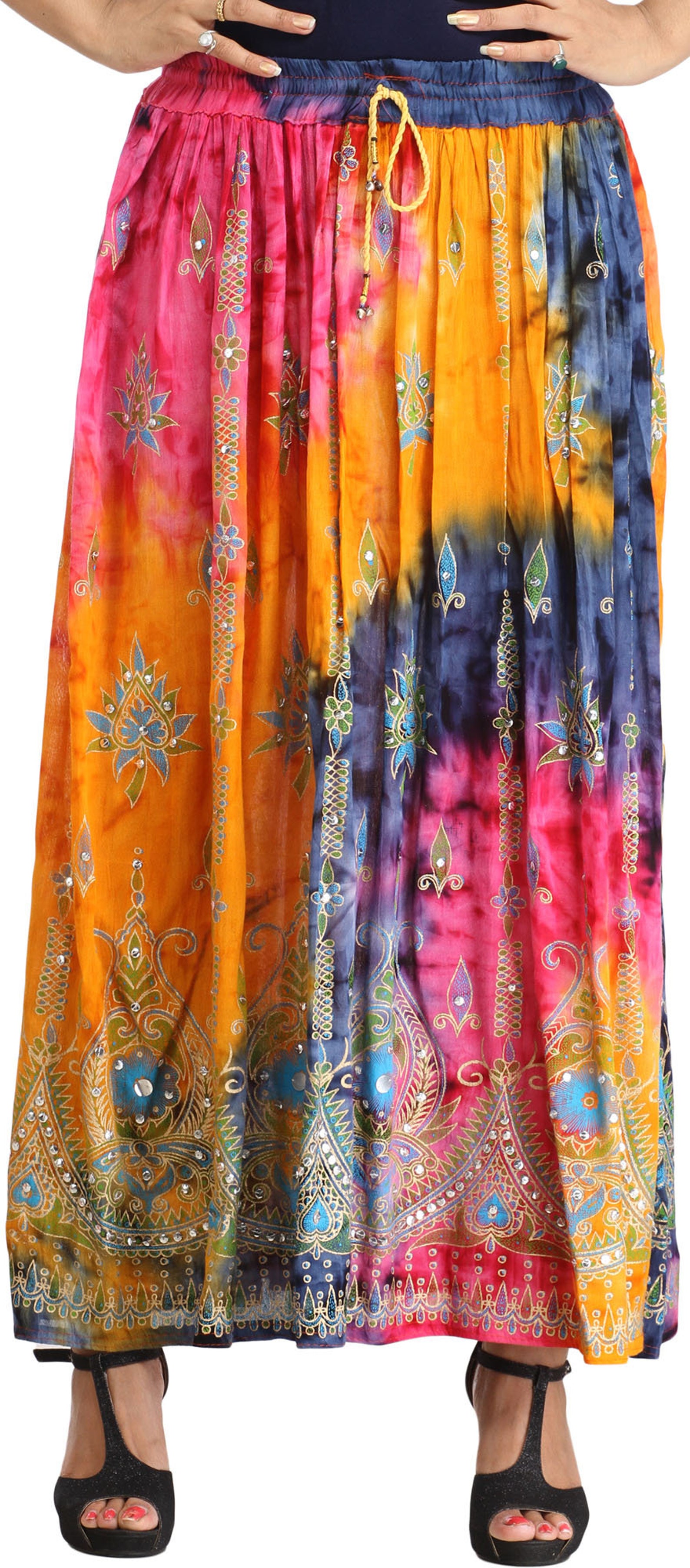 Multi-color Long Skirt With Printed Paisleys and Sequins - Etsy UK