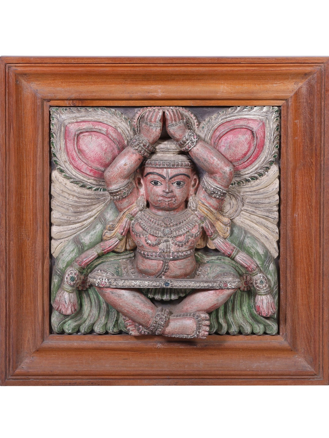 Seated Lord Indra Square Wood Wall Panel Handmade Wall Panel for Home ...