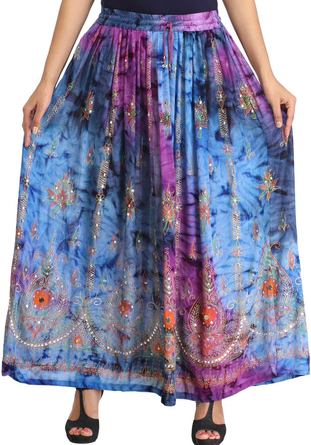 Multi-color Long Skirt With Printed Paisleys and Sequins - Etsy UK