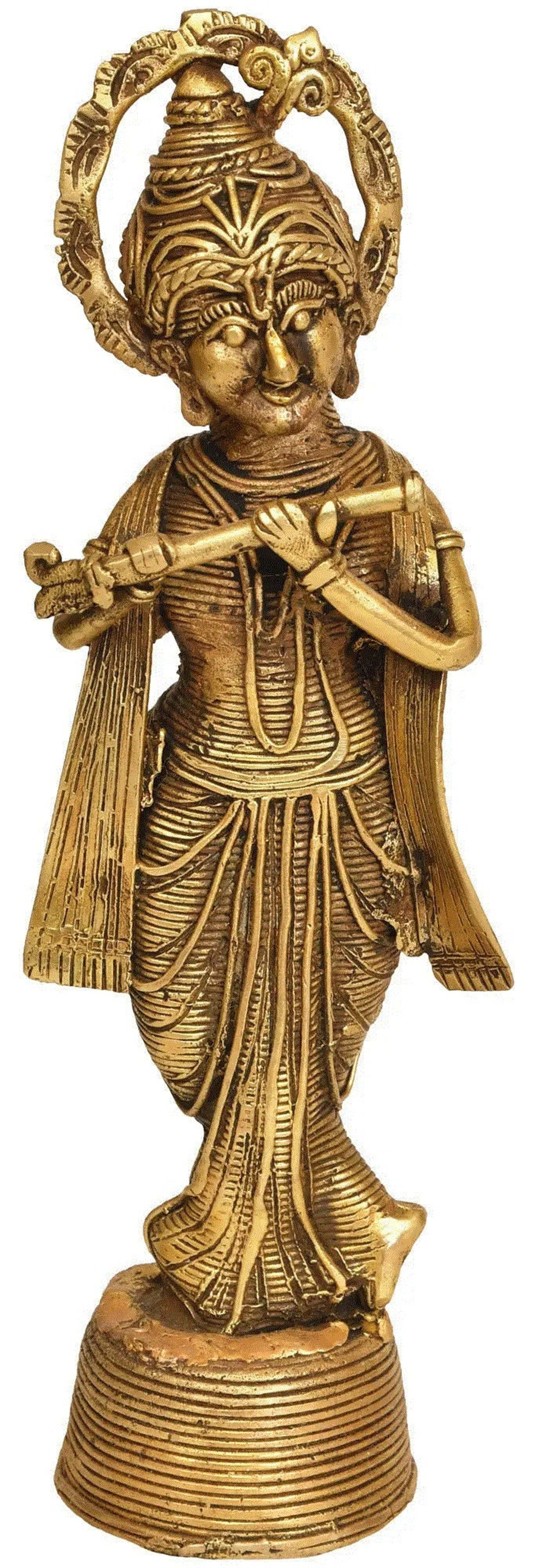 8 Fluting Lord Krishna tribal Statue From Bastar in Brass Handmade Made ...