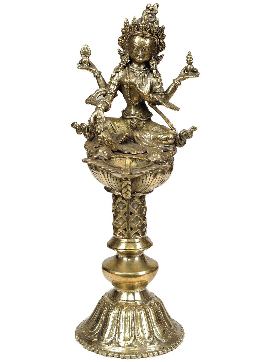 12 Nepalese Form of Goddess Lakshmi Lamp in Brass Ritual Brass Lamp ...