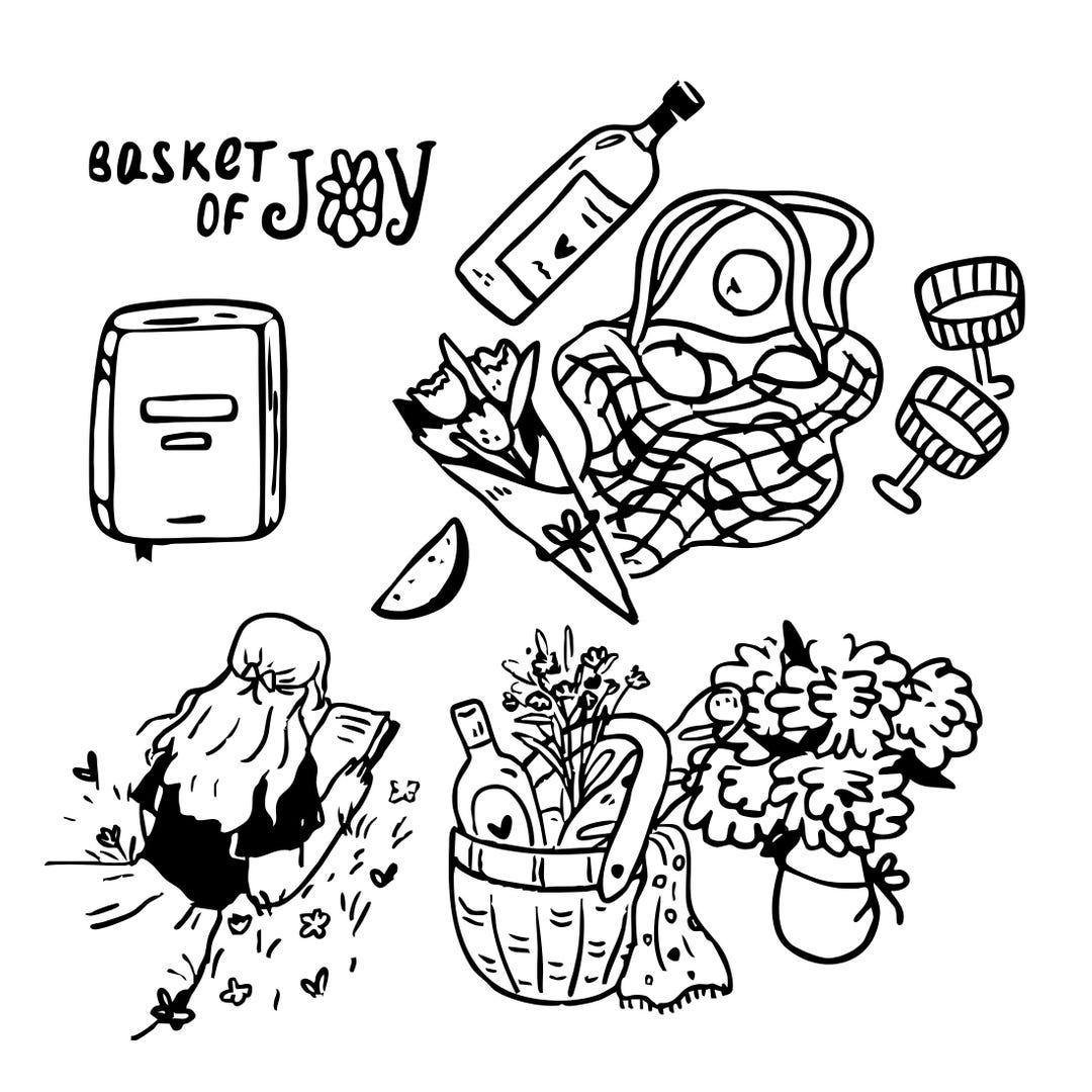 Bookworm on Picnic Clipart, Cottagecore Line Art Svg, Slow Living ...
