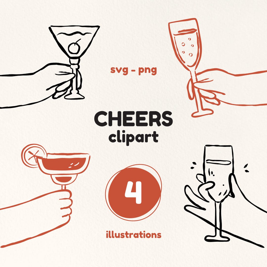 Cheers SVG - Cocktail Clipart - Hands Holding Glasses - Black & White ...