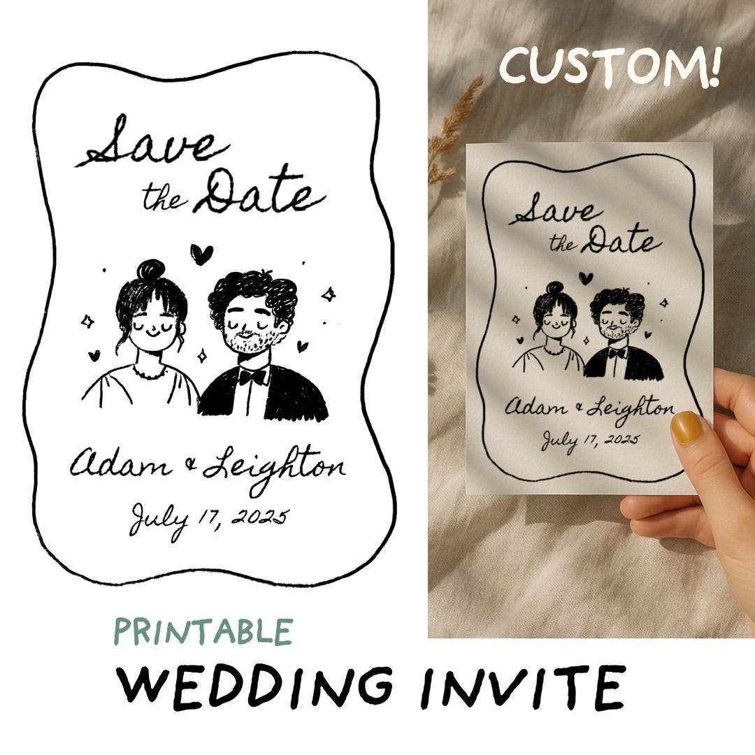 Printable Custom Save the Date, Cute Wedding Couple Portrait ...