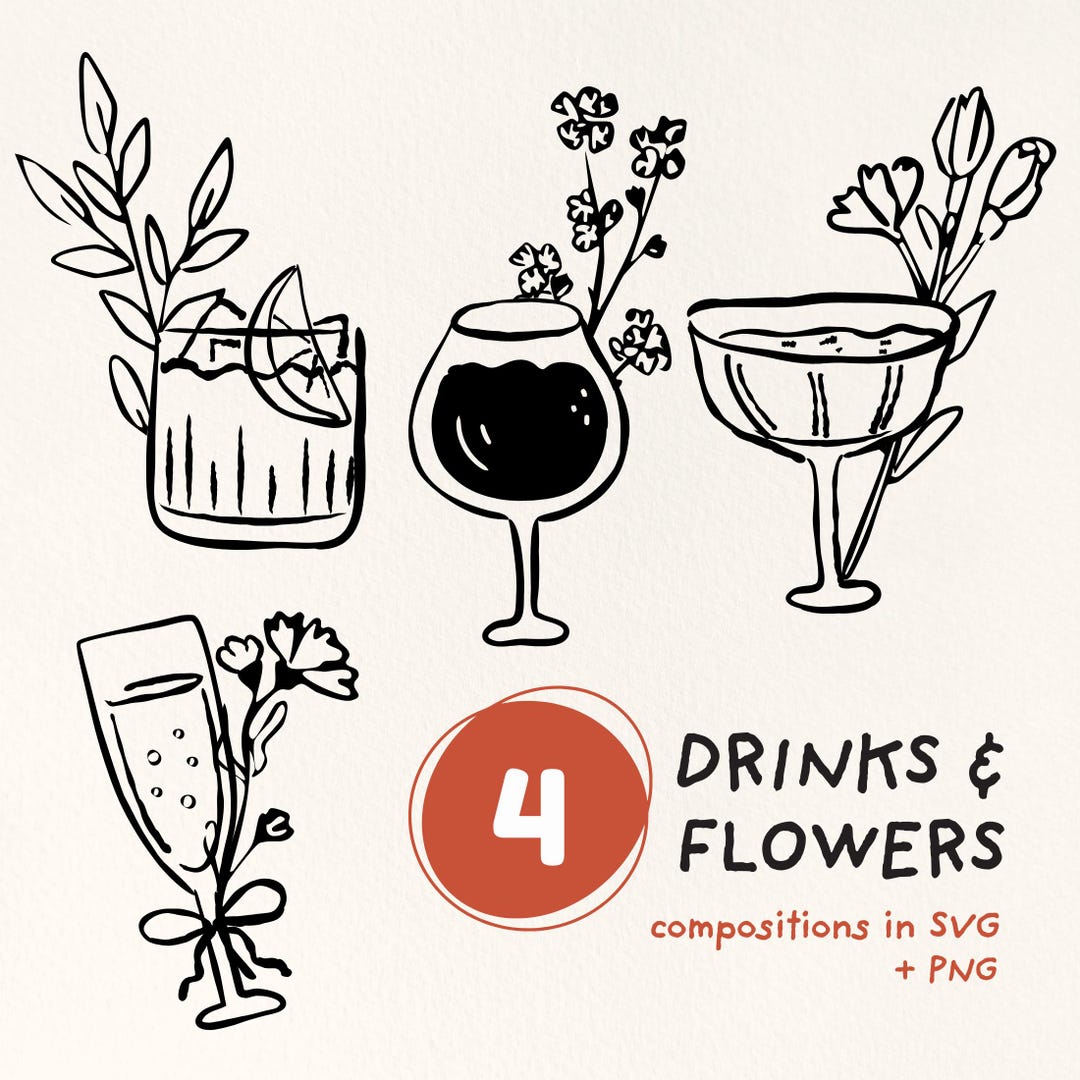 Signature Cocktails Clipart SVG, Whimsical Drink Sign Svg, Cute ...