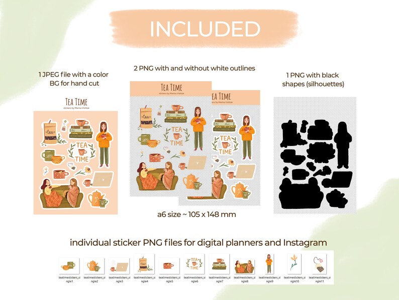 Tea Time Stickers. Printable Sticker Sheet With Cut Files for Print and ...