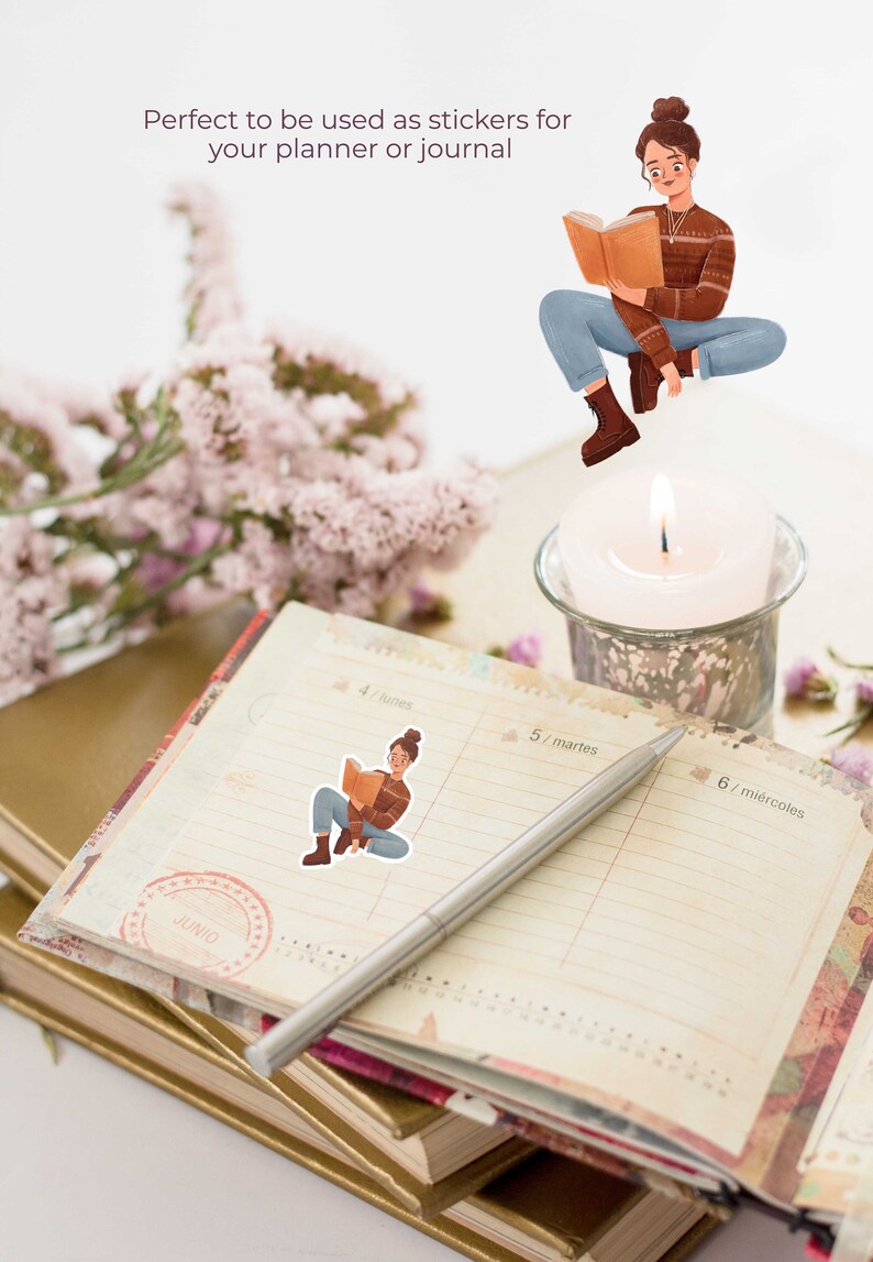 Book Lover Clipart. Bookworm Reading PNG. Cozy Planner Girl - Etsy