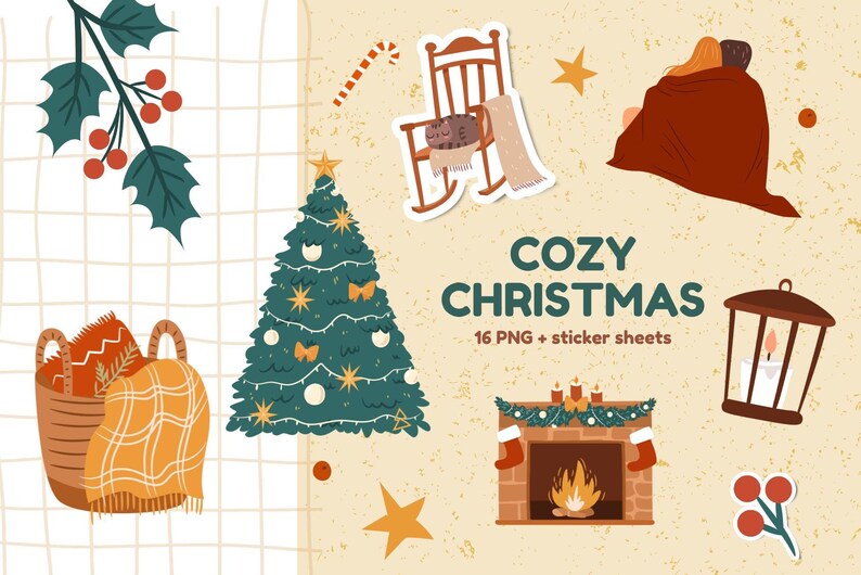 Christmas PNG Clipart for Stickers. Festive Winter Hygge Printable ...