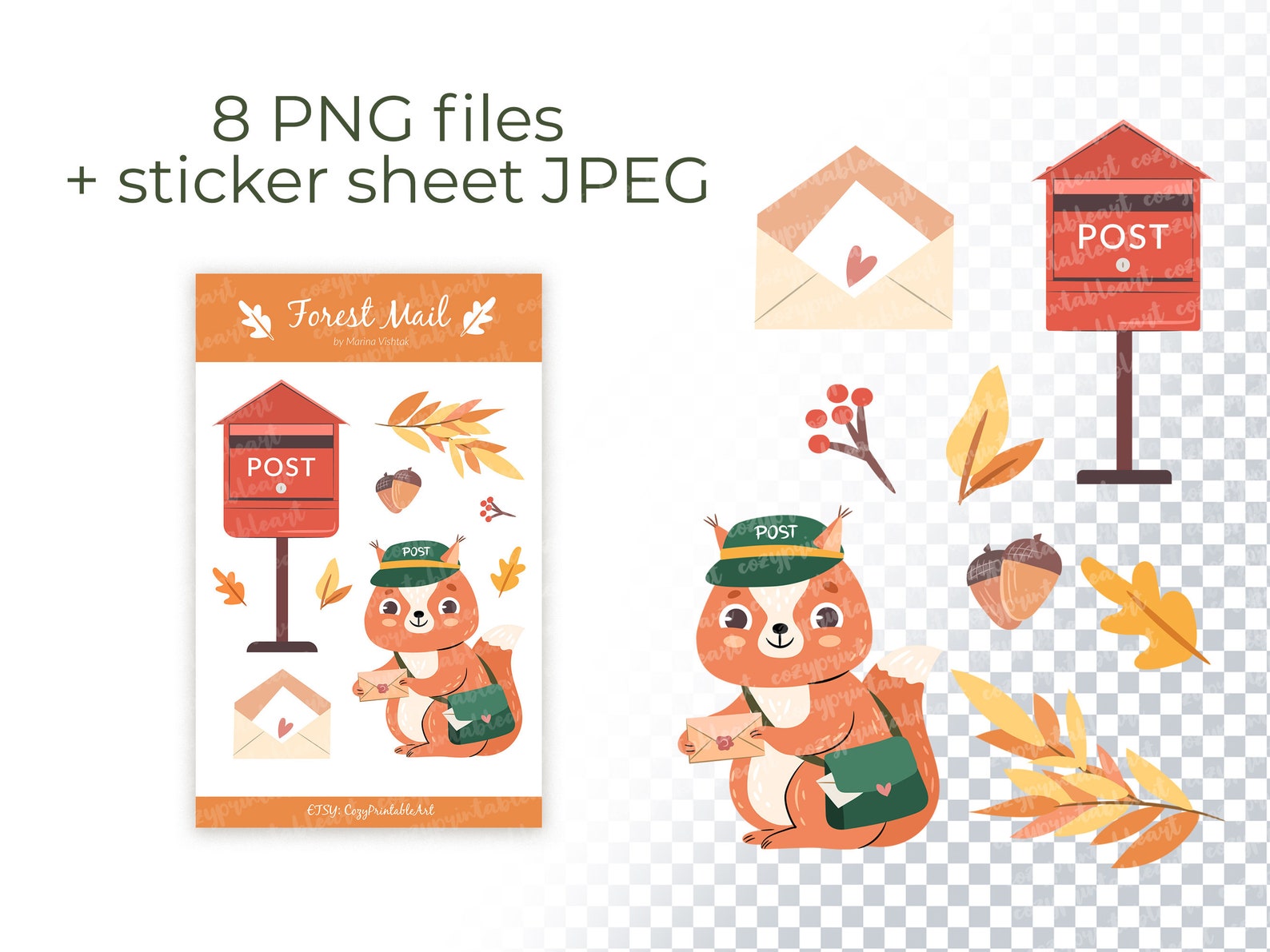 Cute Squirrel PNG Clipart. Fall Postcrossing Stickers With a - Etsy
