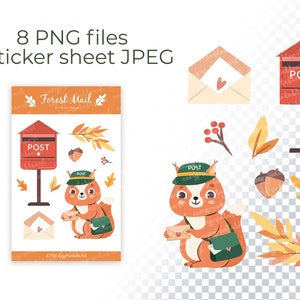 Cute Squirrel PNG Clipart. Fall Postcrossing Stickers With a Mailman ...