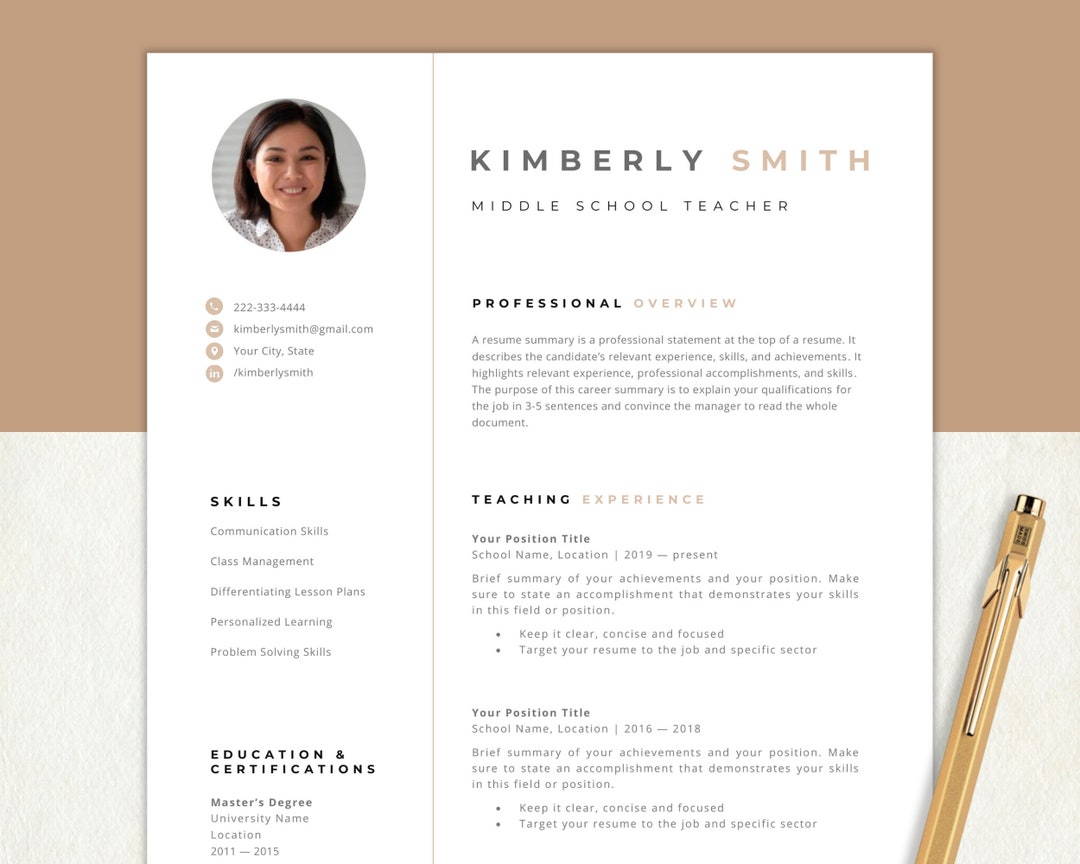 Teacher Resume Template Word, Pages, Google Docs, CV Teacher Resume ...