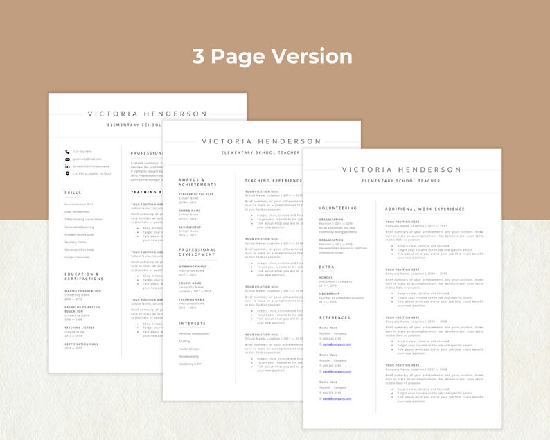 Teacher Resume Template, Teacher CV Template, Resume Template Word ...