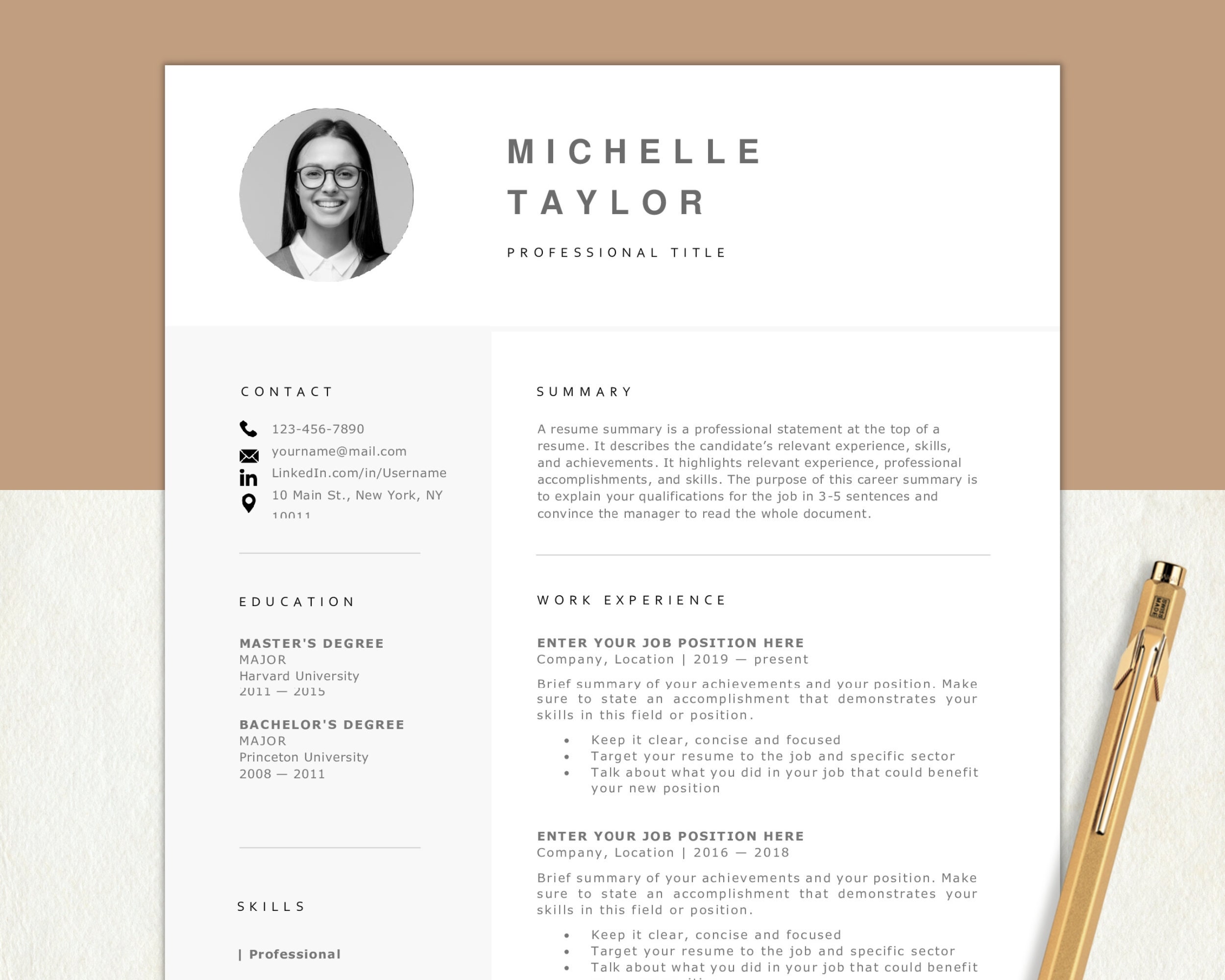 Professional and Simple Resume Template Word, Pages, Google Docs Modern ...