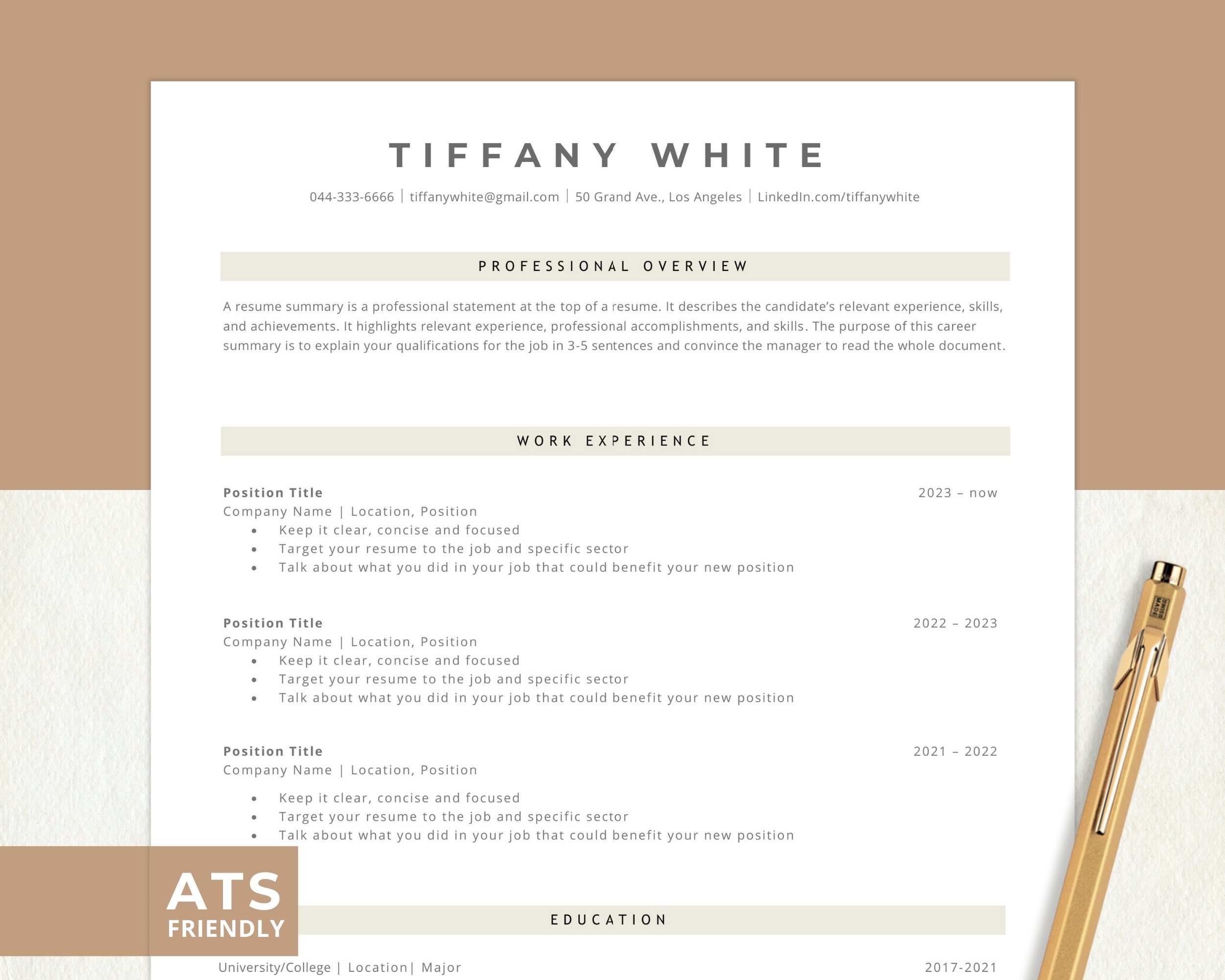 ATS Friendly Resume Template, Resume Template Word & Pages, Resume ...