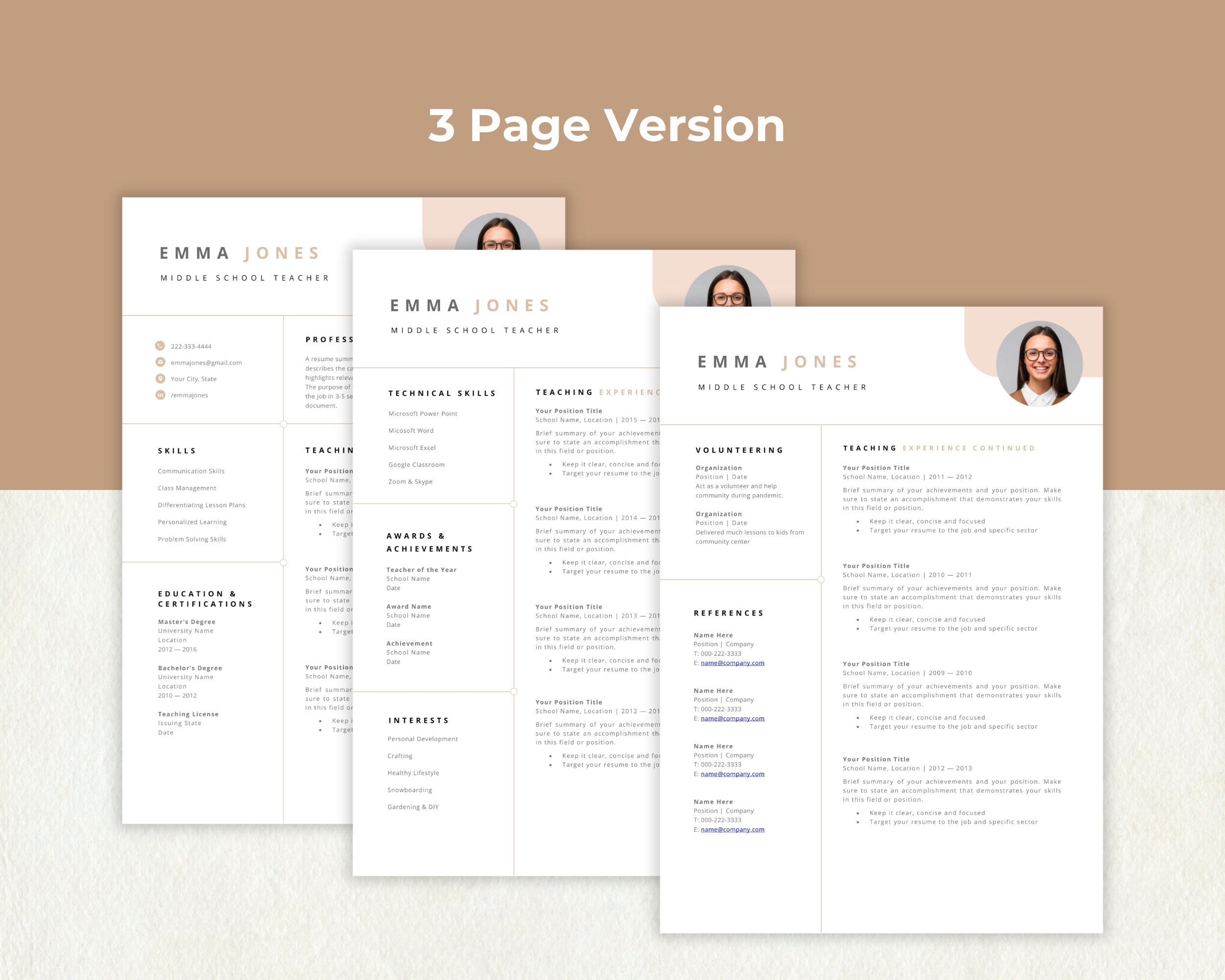 Teaching Resume for Word, Mac Pages, Google Docs Resume Template, CV ...