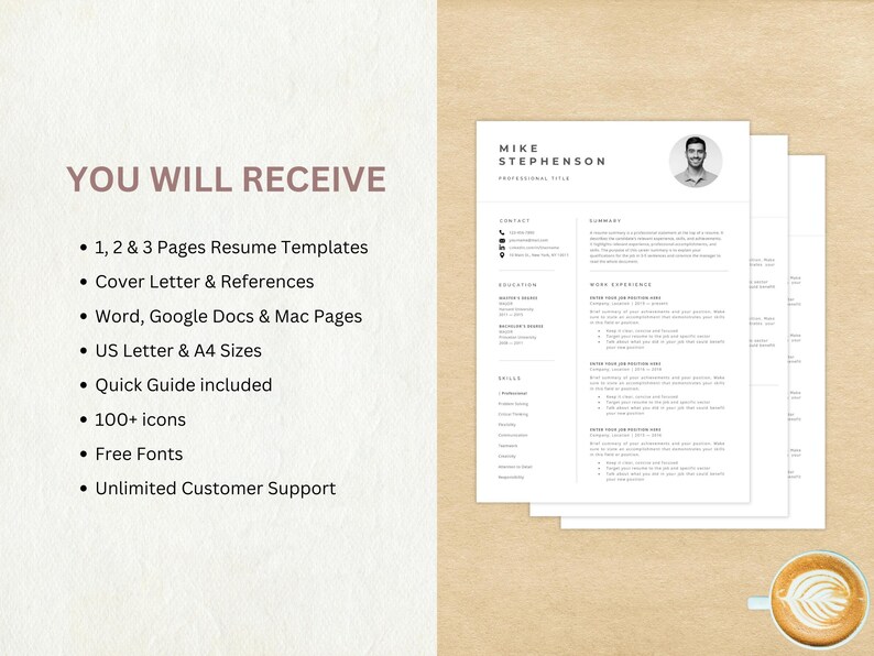 Professional Resume Template Word Mac Pages Google Docs - Etsy