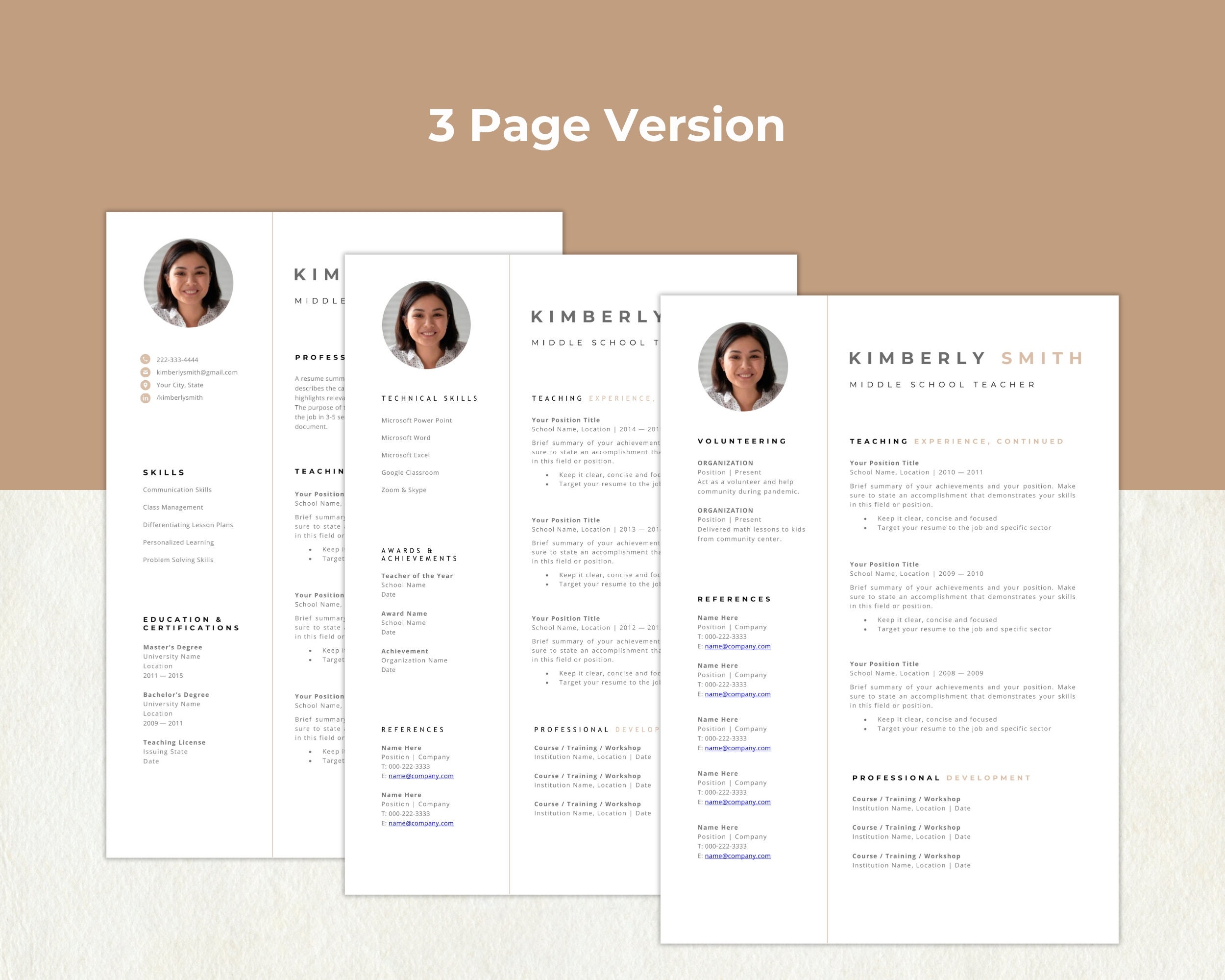 Teacher Resume Template Word, Pages, Google Docs, CV Teacher Resume ...