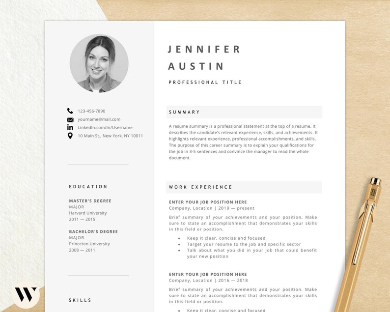 Modern Resume Template Word Pages Google Docs Professional - Etsy