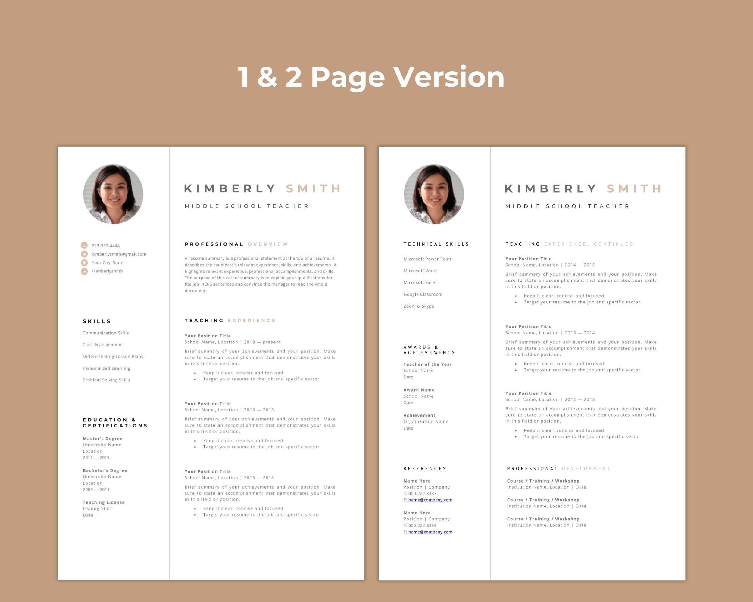 Teacher Resume Template Word, Pages, Google Docs, CV Teacher Resume ...