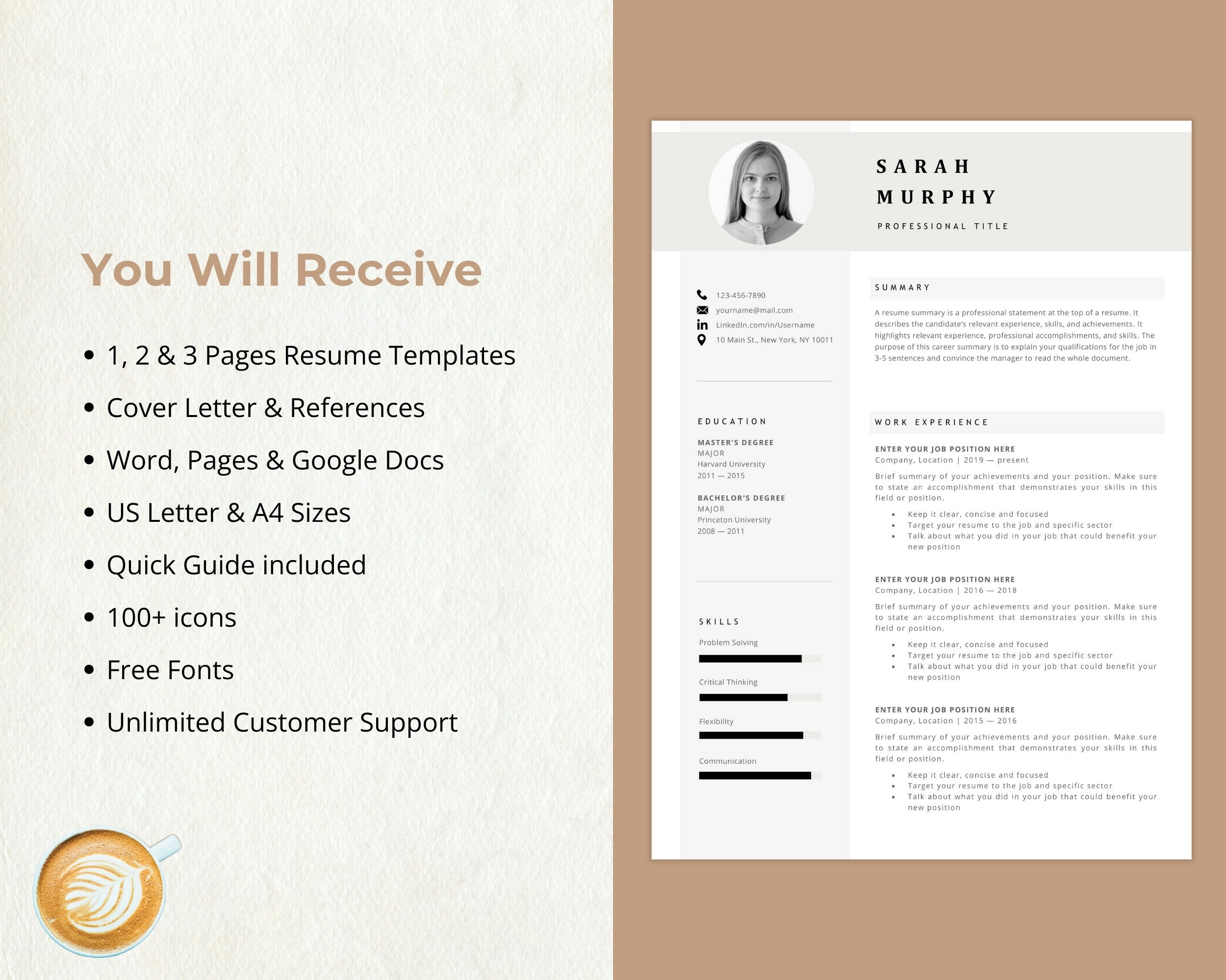 Executive Resume Template for Word, Google Docs, Mac Pages Professional ...