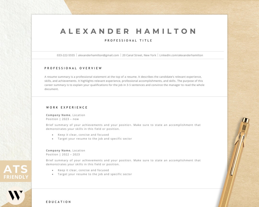 ATS Resume Template Word, Pages, Google Docs, Minimalist ATS CV ...
