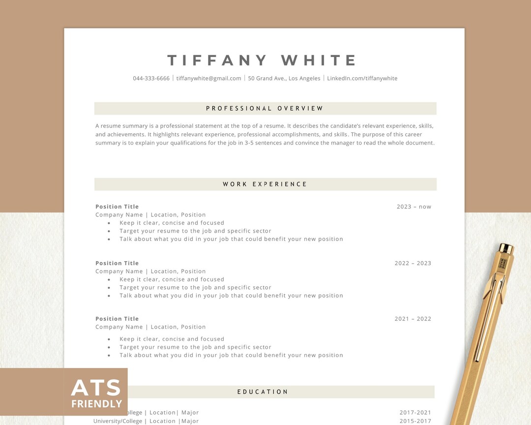 ATS Friendly Resume Template, Resume Template Word & Pages, Resume ...