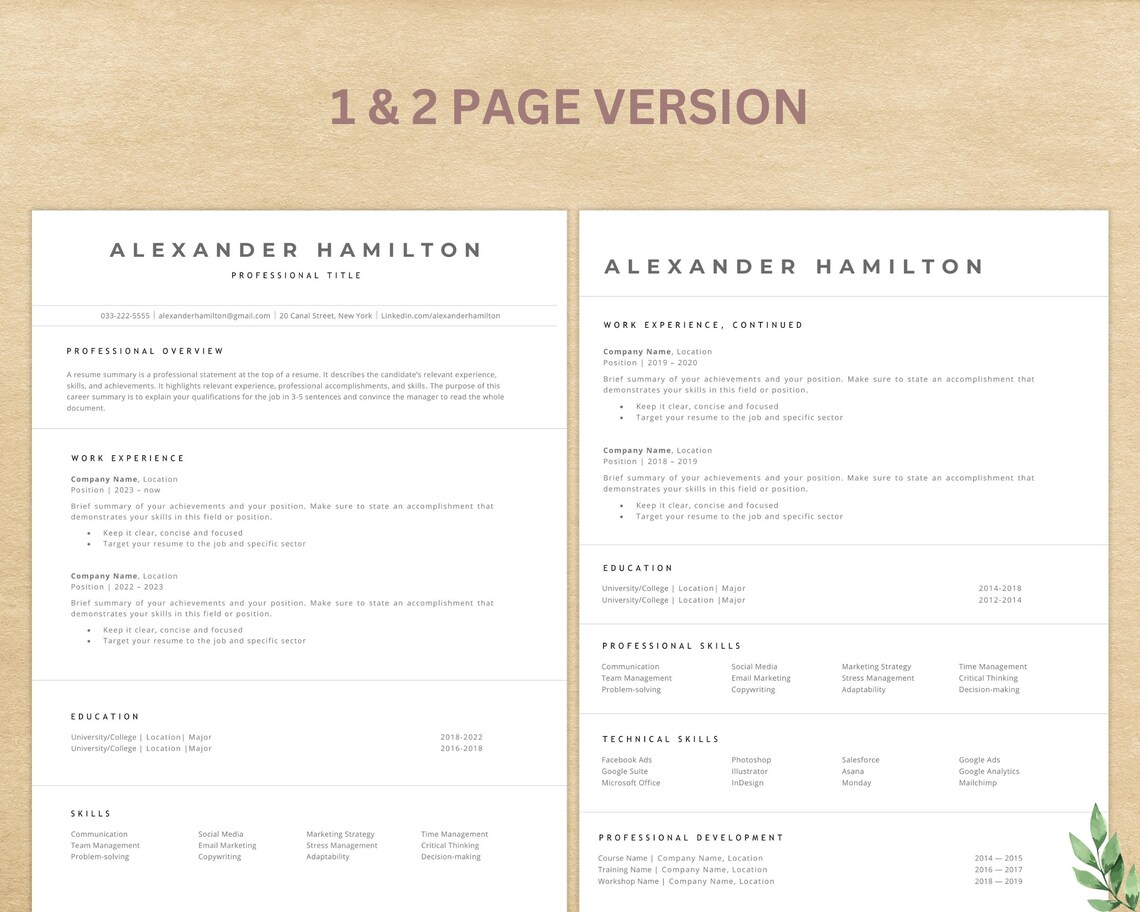 ATS Resume Template Word, Pages, Google Docs, Minimalist ATS CV ...