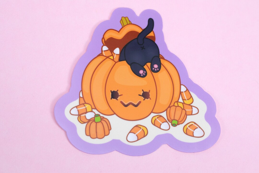 Candy Corny Cat | Kawaii Cat Halloween Sticker | Vinyl Die Cut Sticker ...